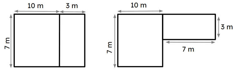 Calculate the area of shapes made from 2 rectangles by decomposing the ...